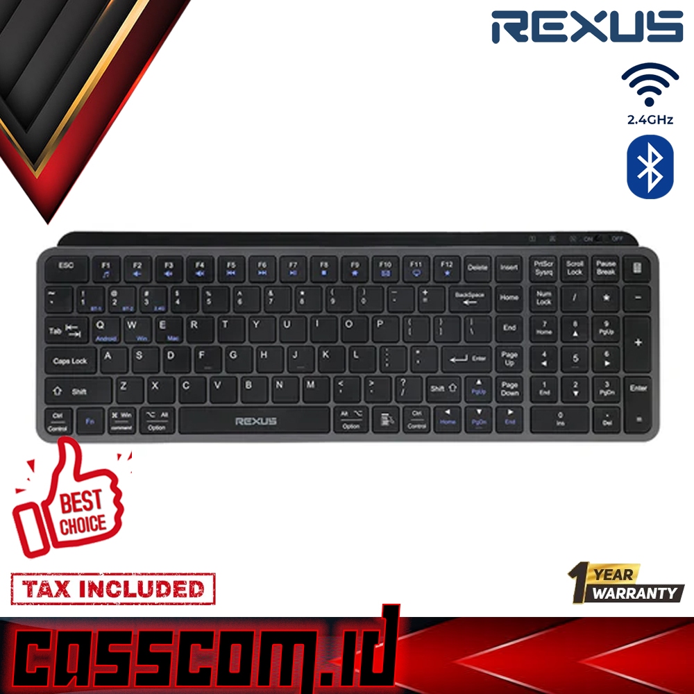Jual Rexus KL100 Black Wireless Keyboard Dual Connection Bluetooth ...
