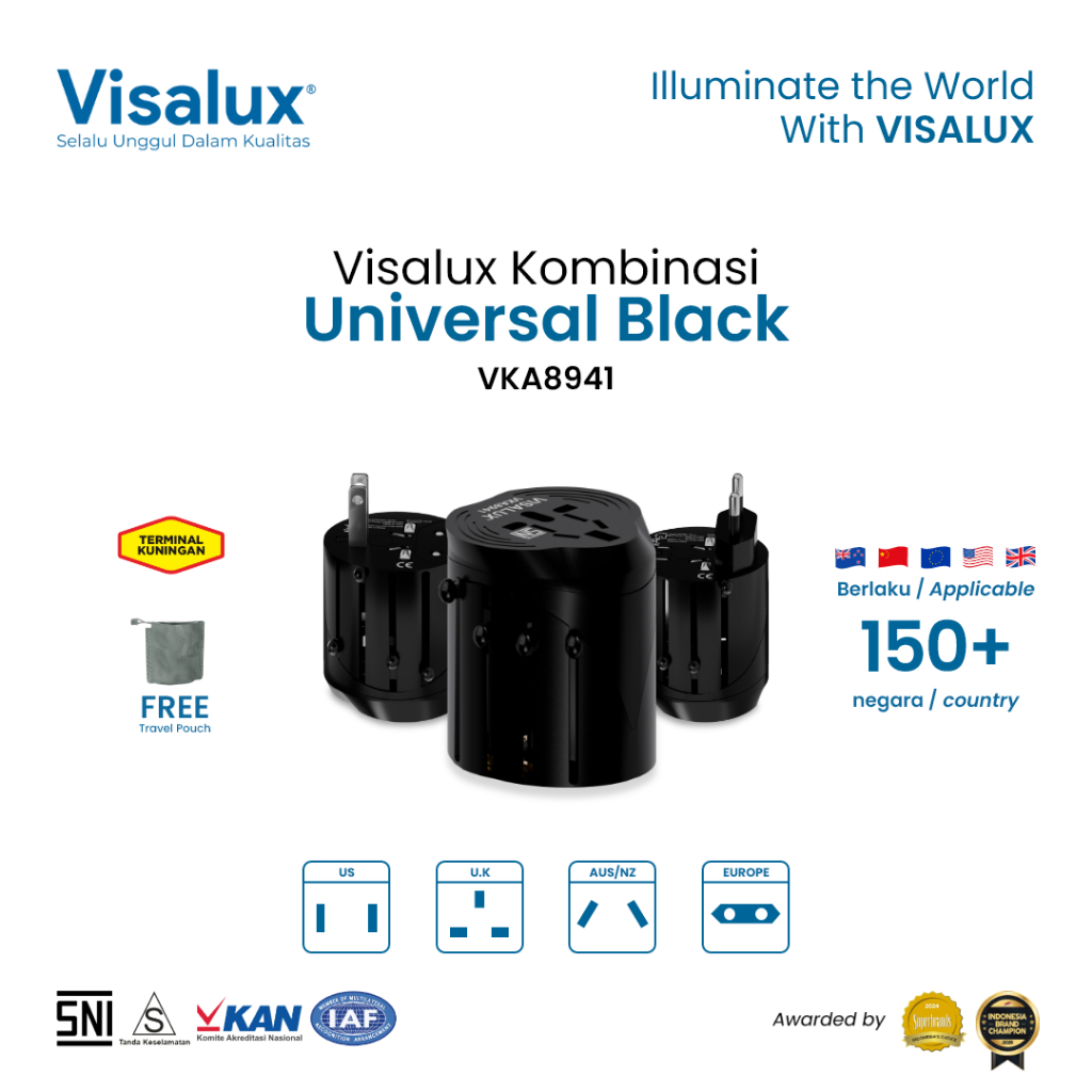 Jual Visalux Travel Adaptor Kombinasi Universal Black - Colokan ...