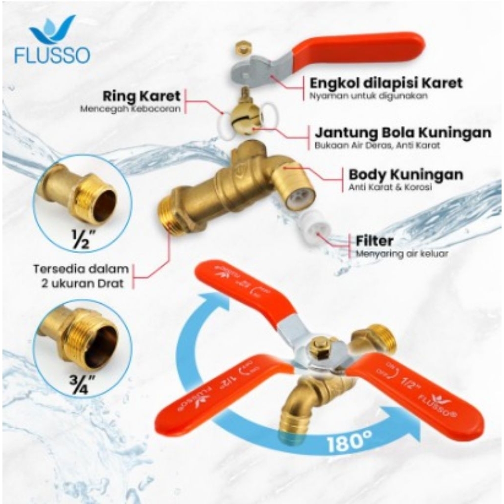 Jual FLUSSO Kran Tembok Kuningan Asli | Kran Kamar Mandi | FLUSSO ...