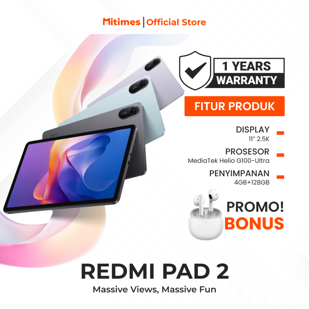 Jual Redmi Pad 2 11 Inch 4GB 128GB 90Hz Xiaomi HyperOS 2 MediaTek Helio G100-Ultra Baterai ...