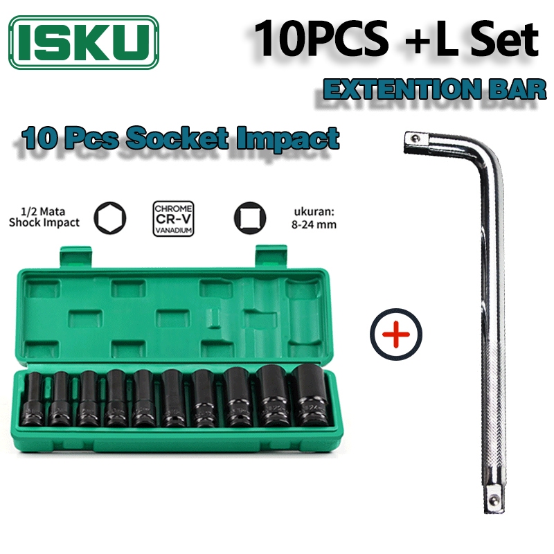 Jual ISKU Kunci Shock L Set 11PCS Mata Socket Extention Impact 10pcs ...
