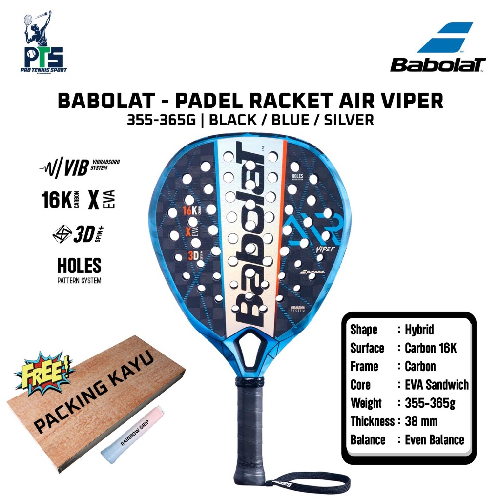 Jual Raket Padel Babolat Air Viper 355-365G Black Blue Silver | Shopee ...