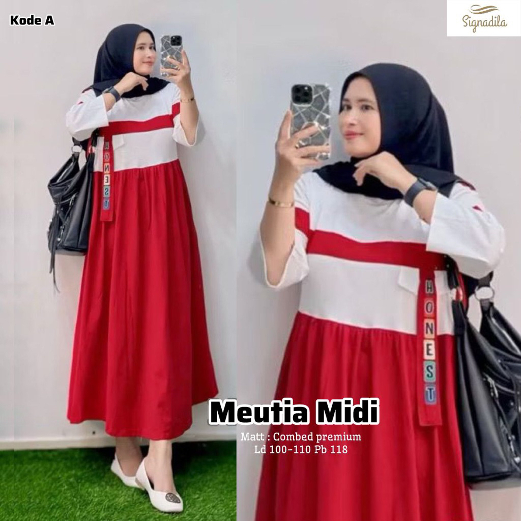 Jual [[ New Arrival ]] Midi Dress Merah Putih Bahan Katun Combed Adem ...