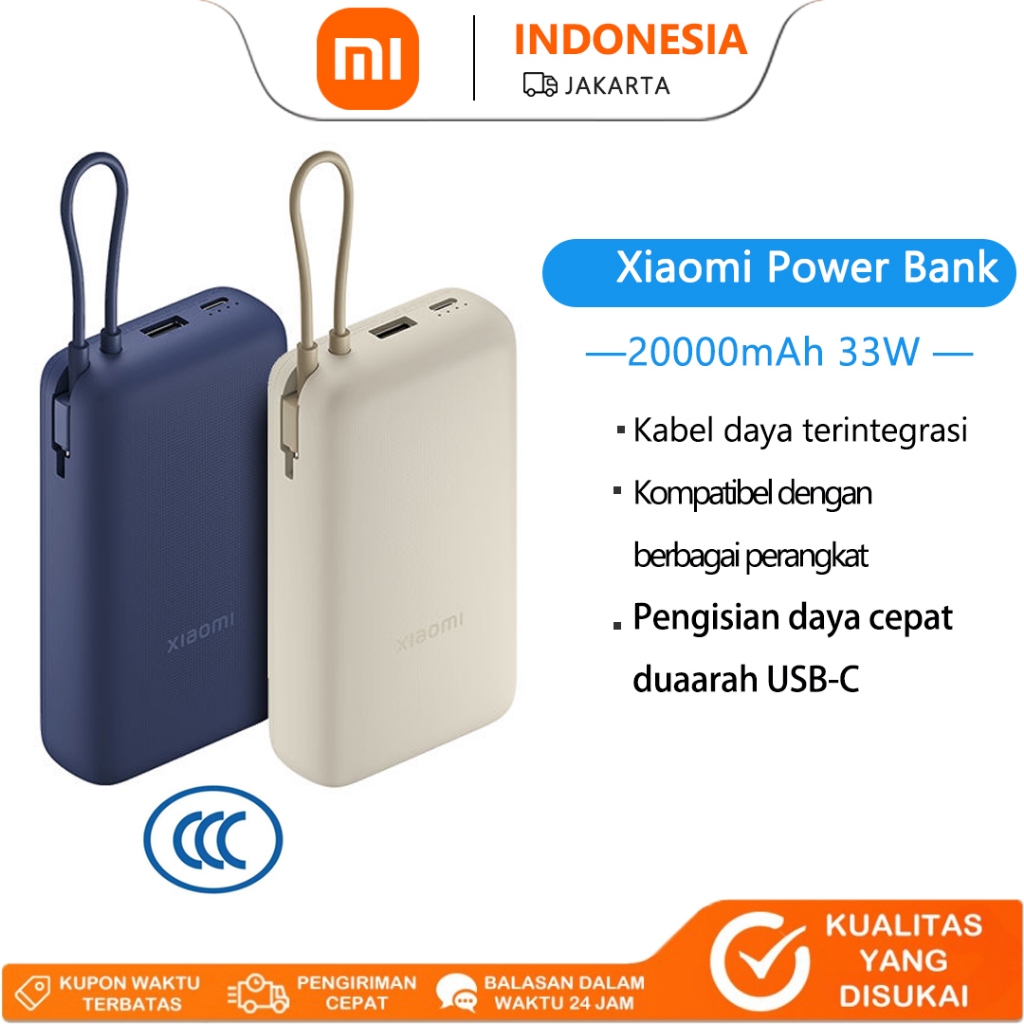 Jual mi Power Bank 33W 20000mAh - Fast Charging | Kabel Built-in | PD ...