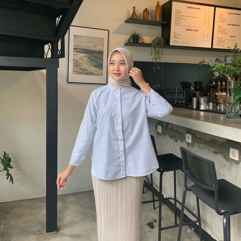 Jual GEETA - Basic Stripe Shirt / Kemeja wanita lengan panjang motif ...