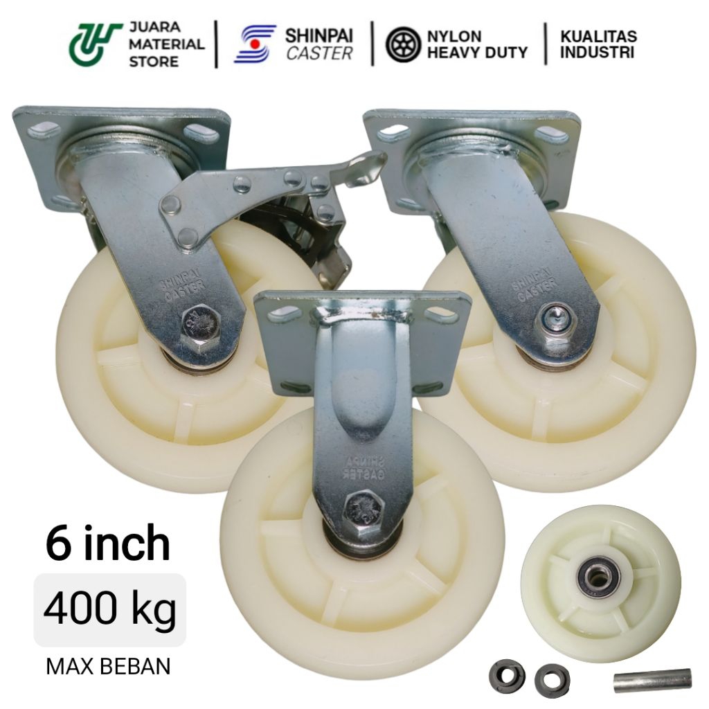 Jual Roda Troli 6 inch 150mm Nylon High Strength Double Ball Bearing ...