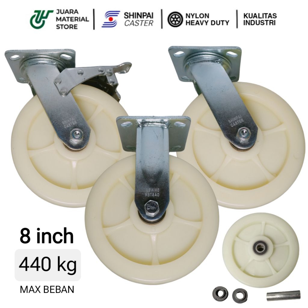 Jual Roda Troli 8 inch 200mm Nylon High Strength Double Ball Bearing ...