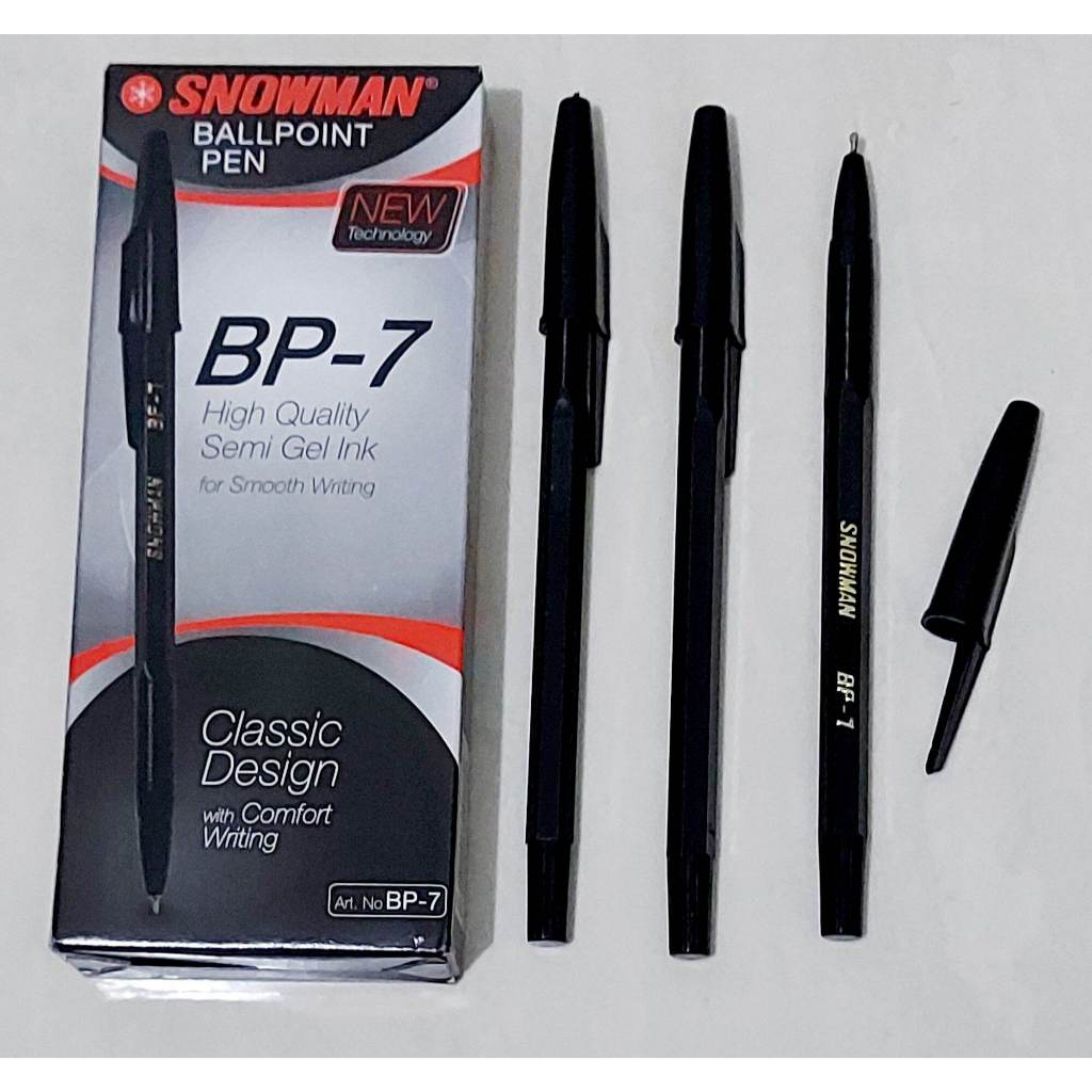 Jual SNOWMAN PENA BALLPOINT BP-7 HITAM (PERKOTAK 12 PCS) | Shopee Indonesia