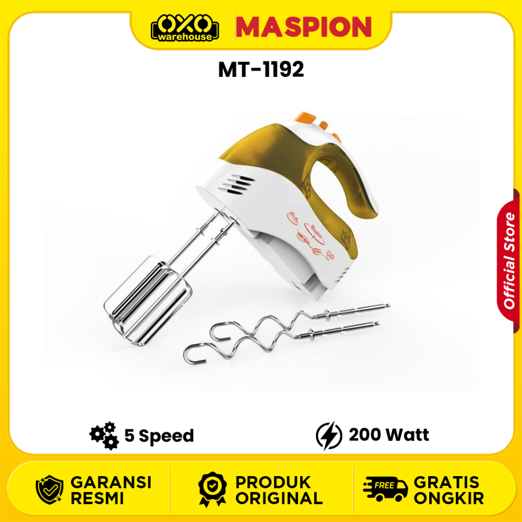 Jual MASPION MT-1192 Hand Mixer 5 + Turbo Speed Stainless Beater ...