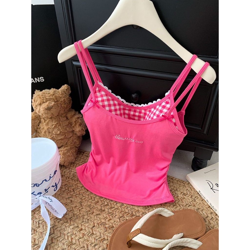 Jual Tanktop Cup Bra Wanita Lucu Motif Kotak Variasi 2 Layer Depan ...