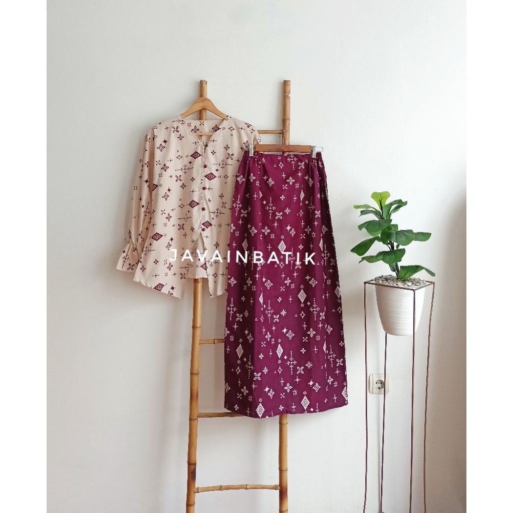 Jual javainbatik - SET BATIK CAP ORIGINAL WARNA MAGENTA - atasan wanita - tunik batik wanita ...