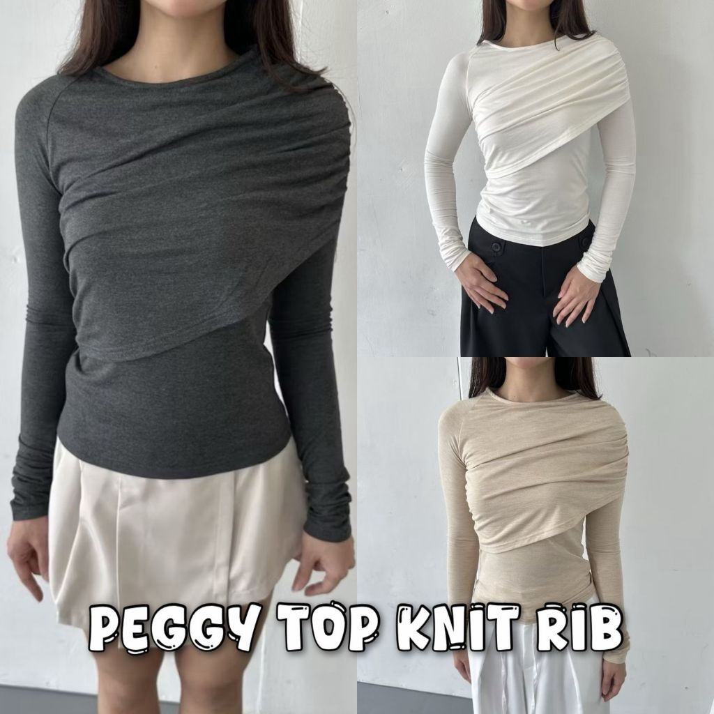 Jual Peggy Top KNIT Atasan Wanita Lengan Panjang Kaos Korean Top Basic ...
