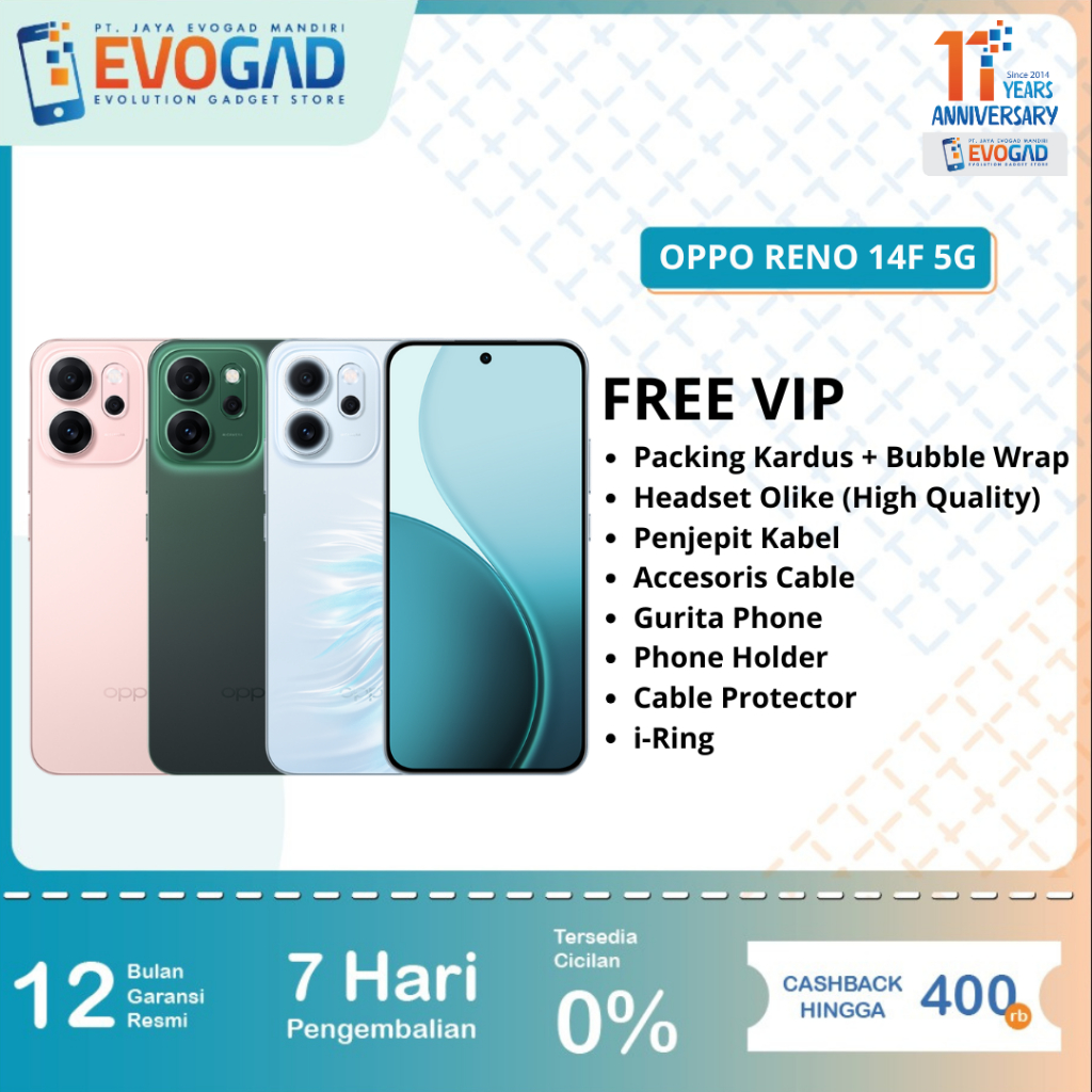 Jual Oppo Reno 14F 5G 8/256GB, 12/256GB & 12/512GB Snapdragon 6 Gen 1 (4 nm), 6000mAh 45W ...