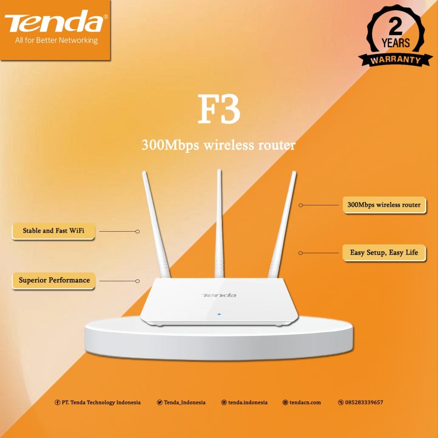 Jual Tenda F3 Router Wireless WiFi 3 Antena 300Mbps Support Repeater ...