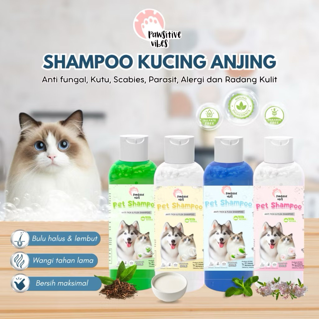Jual Pawsitive vibes Shampo Kucing Anjing Anti fungal & Fleas untuk Jamur, Kutu, Scabies ...