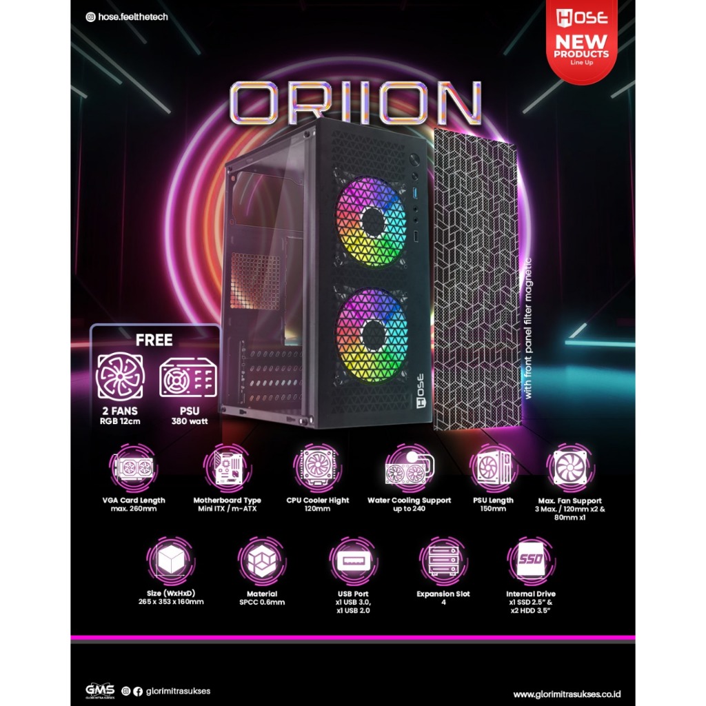 Jual CASING PC CASE HOSE + PSU 380W FREE 2 FAN RGB | Shopee Indonesia
