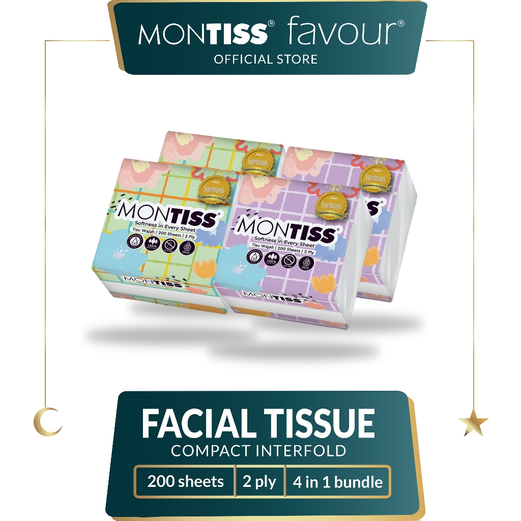 Jual Montiss Compact Interfold Tissue 200 Sheets 4 in 1 SB | Shopee ...