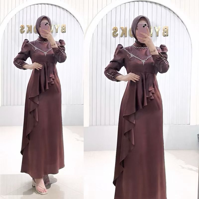 Jual Kharisma Dress Satin Polos Kondangan Pesta Bridesmaids Wisuda ...