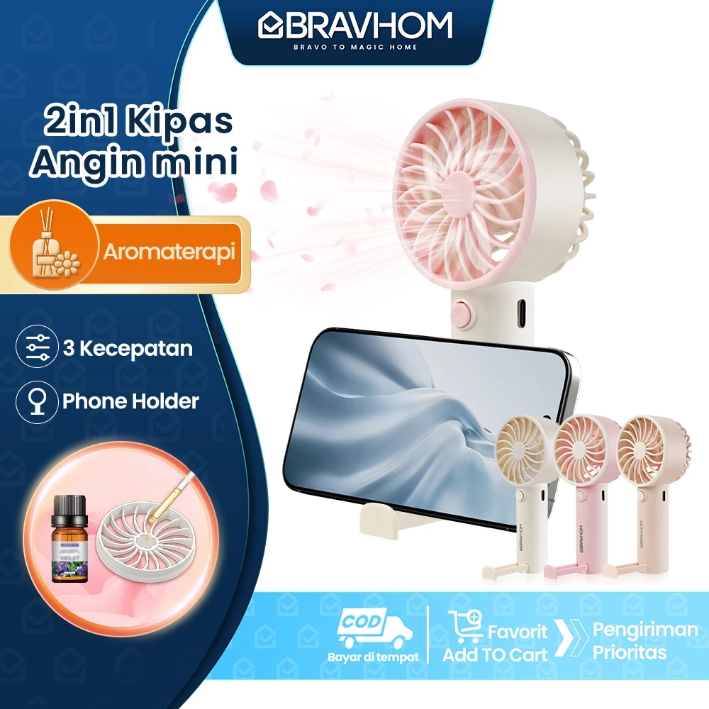 Jual BRAVHOM Kipas Angin Mini Portable 2IN1 Aromaterapi 3 Kecepatan ...