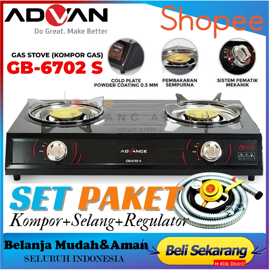 Jual Kompor Gas Advance GB-6702S+Selang Gas+Regulator Kompor 2 Tungku ...