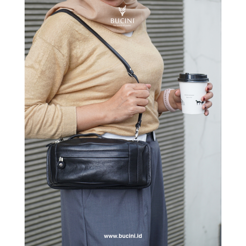 Jual Leather Sling Bag I Tas Selempang Kulit Wanita & Pria BUCINI Jona ...