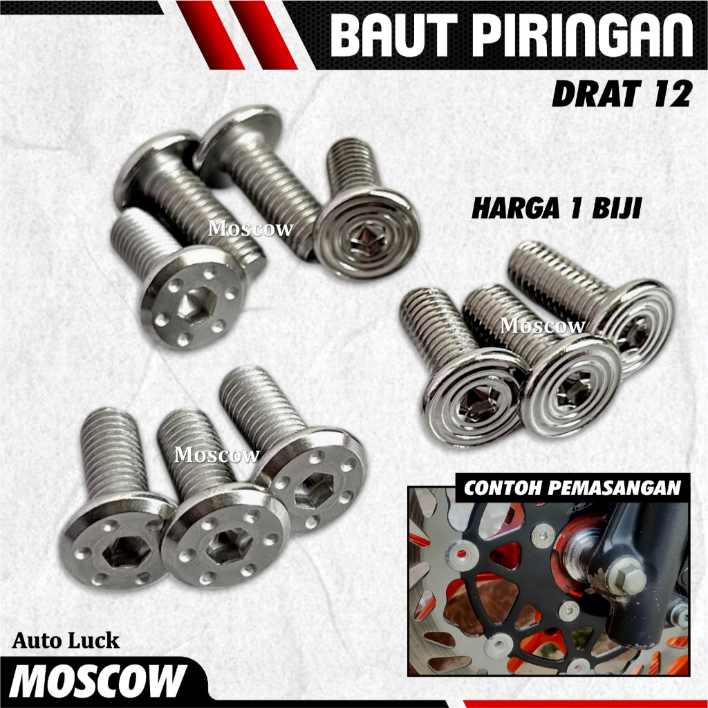 Jual BAUT PROBOLT DISC PIRINGAN STAINLESS DRAT 12 M8 X 20MM BAUT DISC CAKRAM DEPAN BELAKANG ...