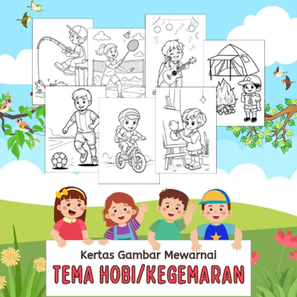 Jual 20 LEMBAR KERTAS MEWARNAI ANAK TEMA HOBI KEGEMARAN (READY LANGSUNG ...