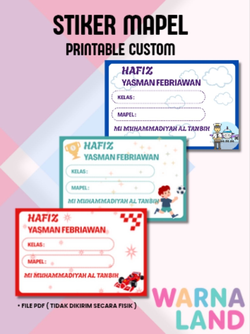 Jual Stiker Mapel Anak SD Custom Nama | Template Canva & File Cetak ...