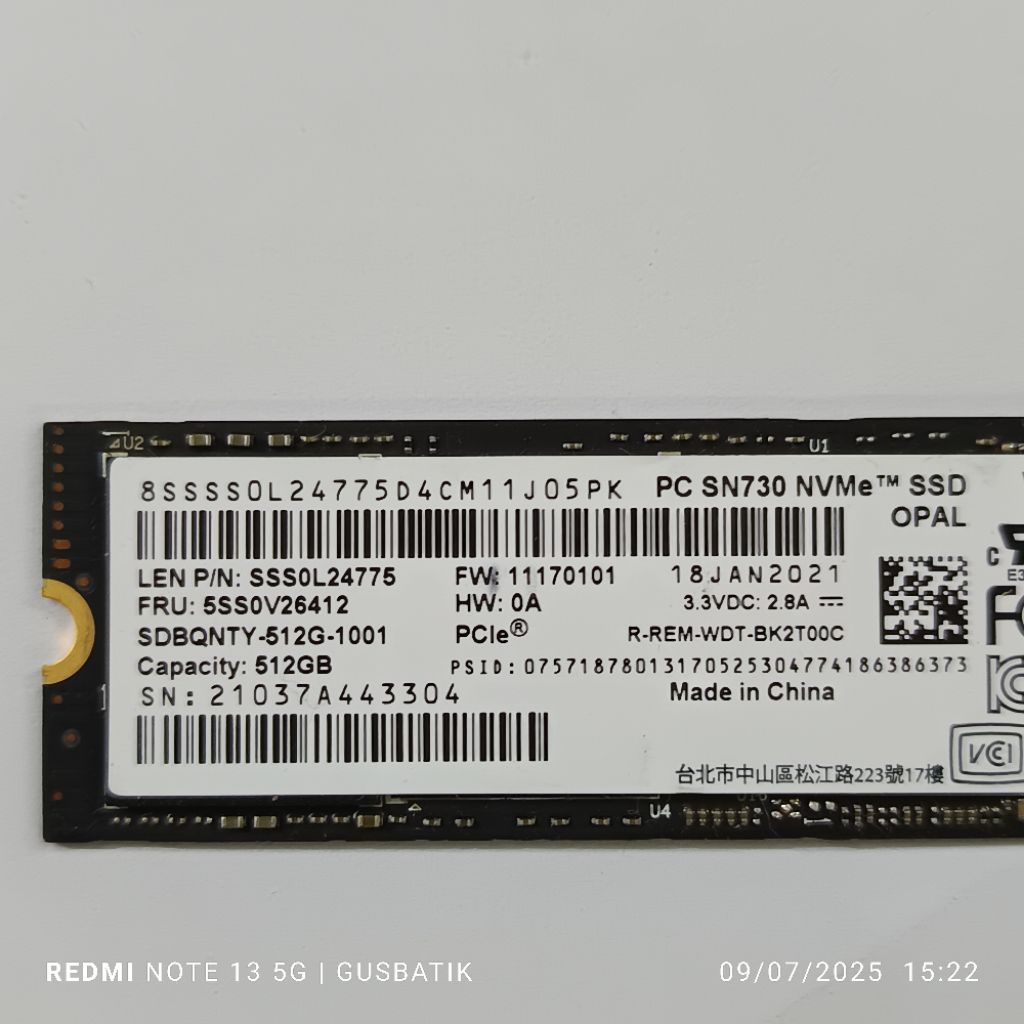 Jual ssd m.2 nvme 2280 512 GB Western Digital WD PC SN730 sentinel 100% original | Shopee Indonesia
