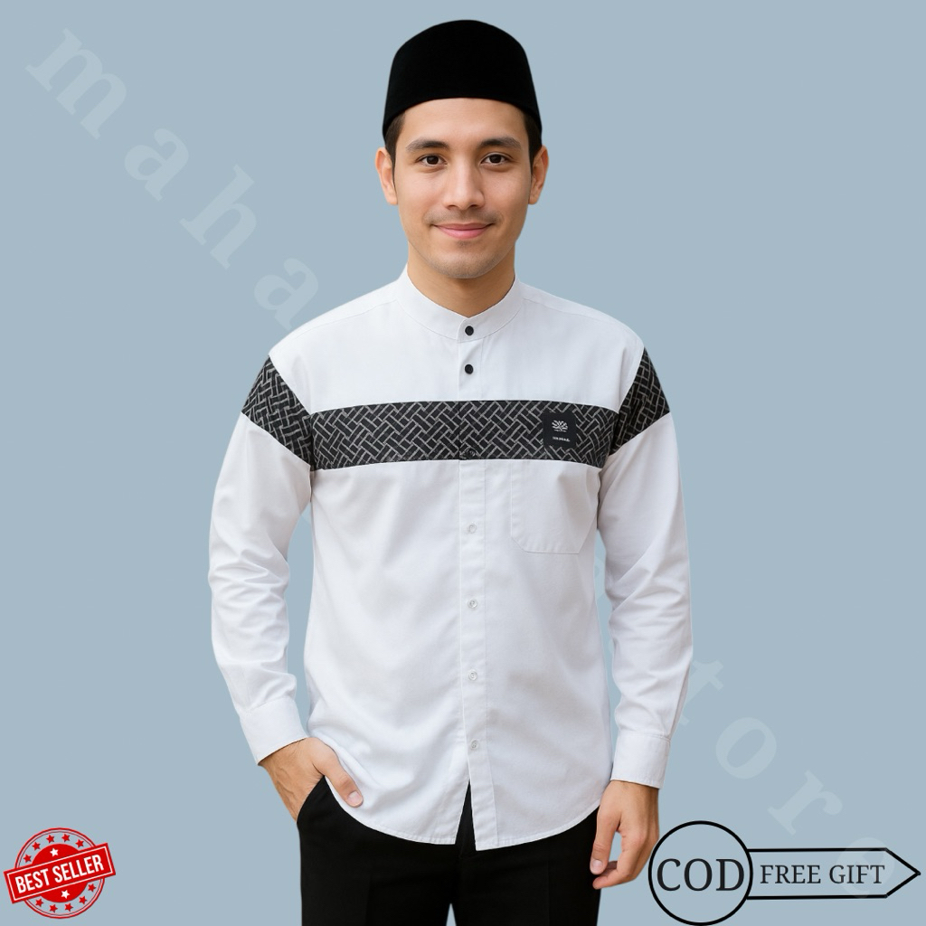 Jual Baju koko pria muslim lengan panjang free peci dan tasbih | Shopee ...