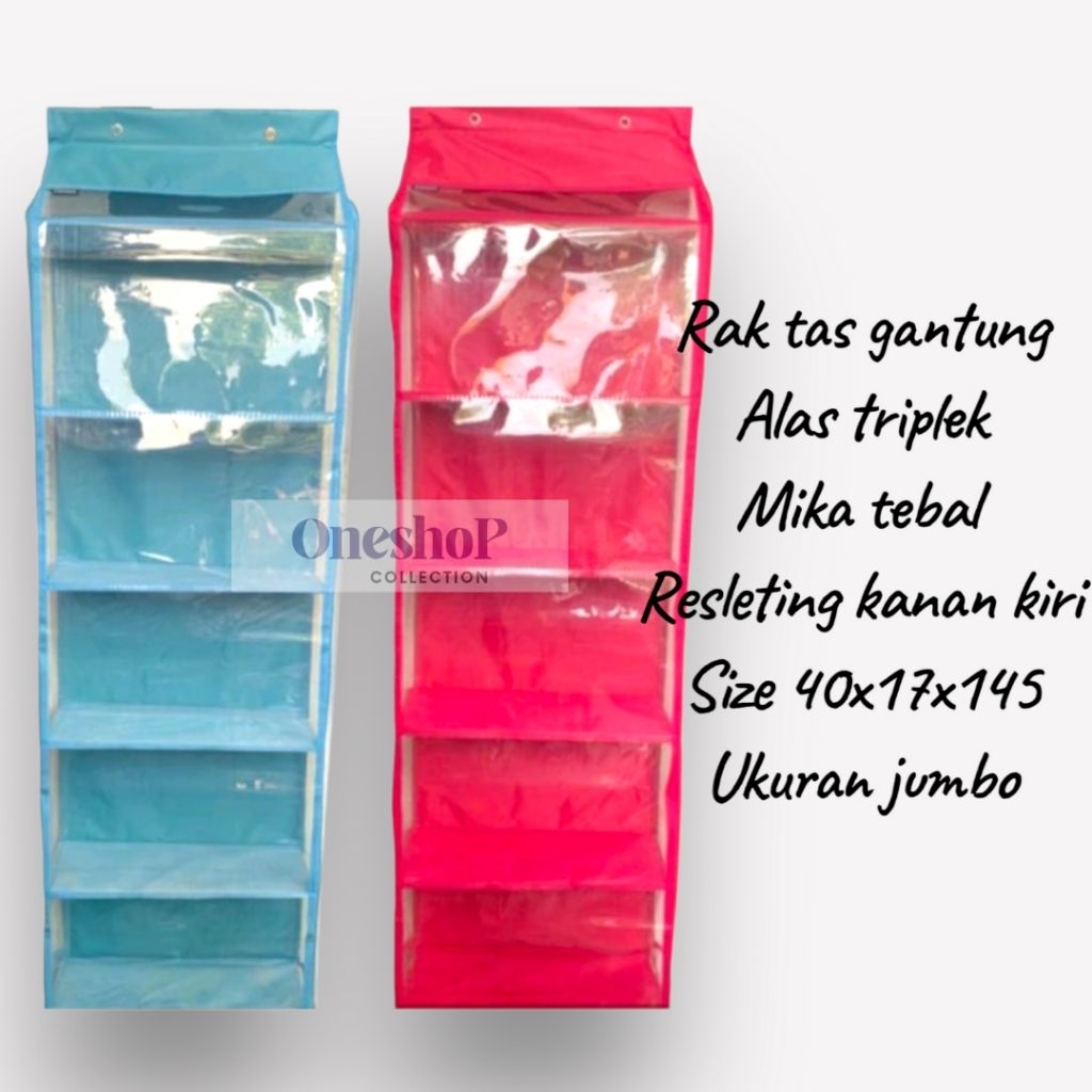 Jual Rak tas gantung polos jumbo 6 susun alas triplek full sleting ...