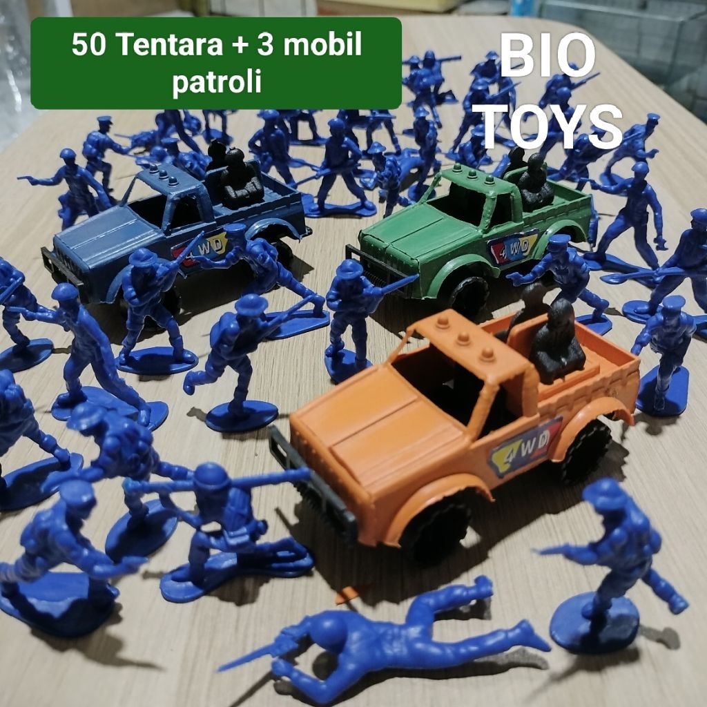 Jual mainan 50 tentara + 3 jeep patroli military army men tentara ...