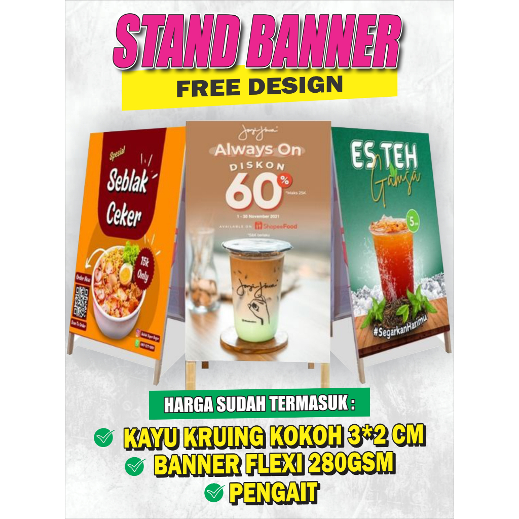 Jual STAND BANNER KAYU LIPAT SEGITIGA / STANDING BANNER KAYU KOKOH GA ...