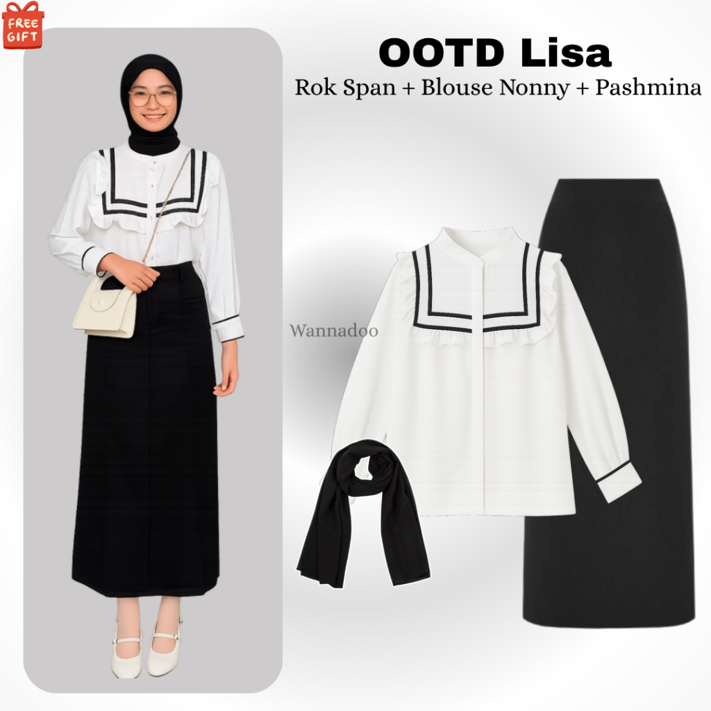Jual Setelan Hijab OOTD Lisa ( Blouse Nonny + Rok Span + Pashmina Hitam ...