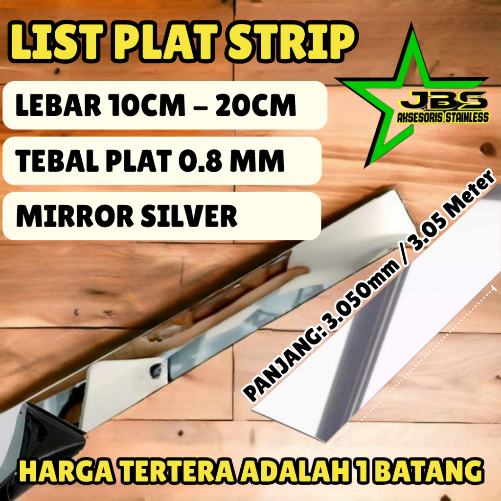 Jual LIST PLAT STRIP SILVER MIRROR / KILAP (L)100MM-200MM × (P)305CM × ...