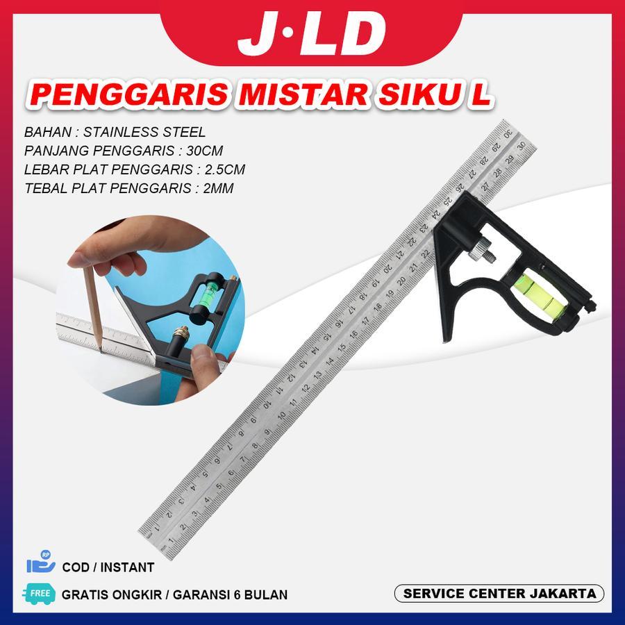 Jual JLD Penggaris Mistar Siku Stainless Steel 30cm + Waterpass Meter Tukang - Penggaris Ruler ...