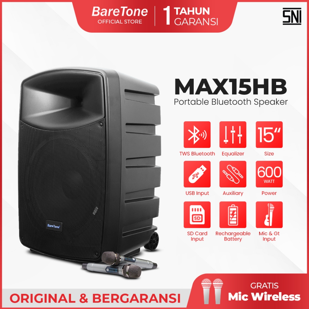 Jual BareTone Speaker Portable MAX15HB Speaker Bluetooth 15 Inch Mini ...