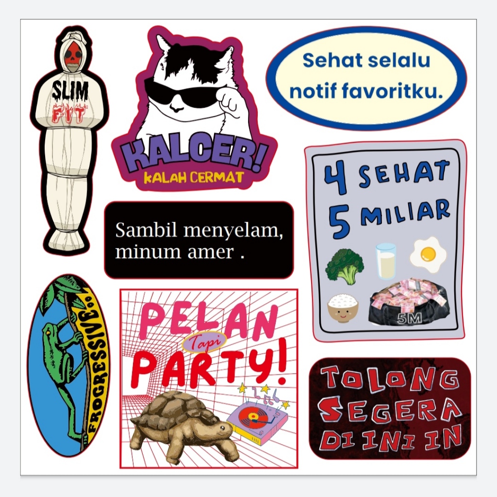 Jual Stiker Pack Aesthetic Fun Kalcer Pelan Tapi Party 4 Sehat 5 miliar ...
