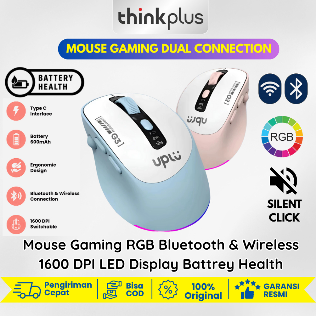 Jual Thinkplus Mouse Dual Connection Bluetooth Wireless Mouse Silent ...