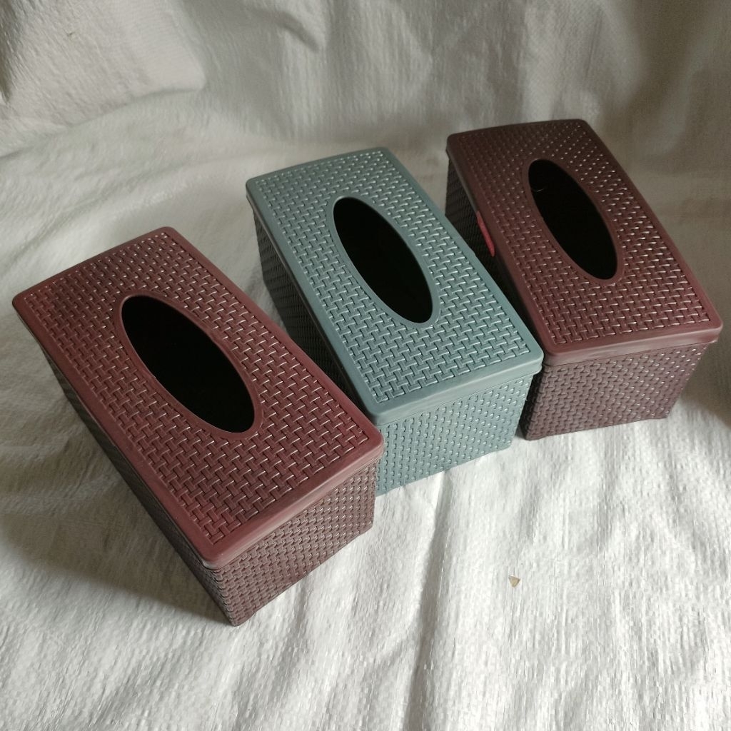 Jual Tempat Box tissue persegi panjang motif rotan plastik | Shopee ...