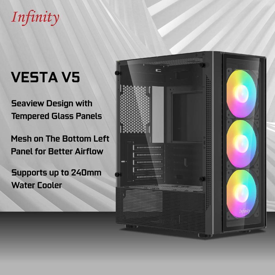 Jual Infinity Vesta V5 Casing Pc Gaming M-ATX With 3 Fan RGB Tempered ...