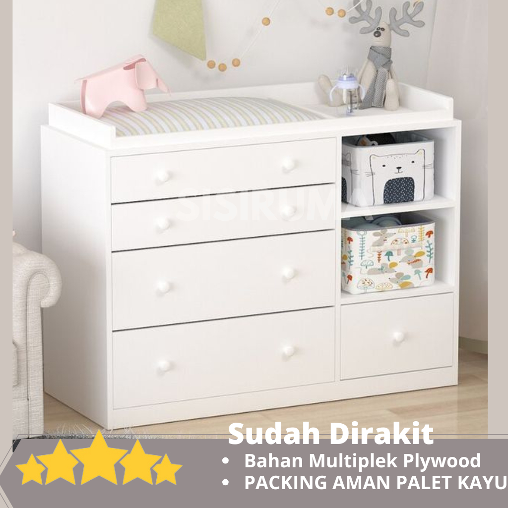 Jual Baby Tafel Changing Meja Ganti Popok Bayi 4 Laci Drawer Putih Kayu ...