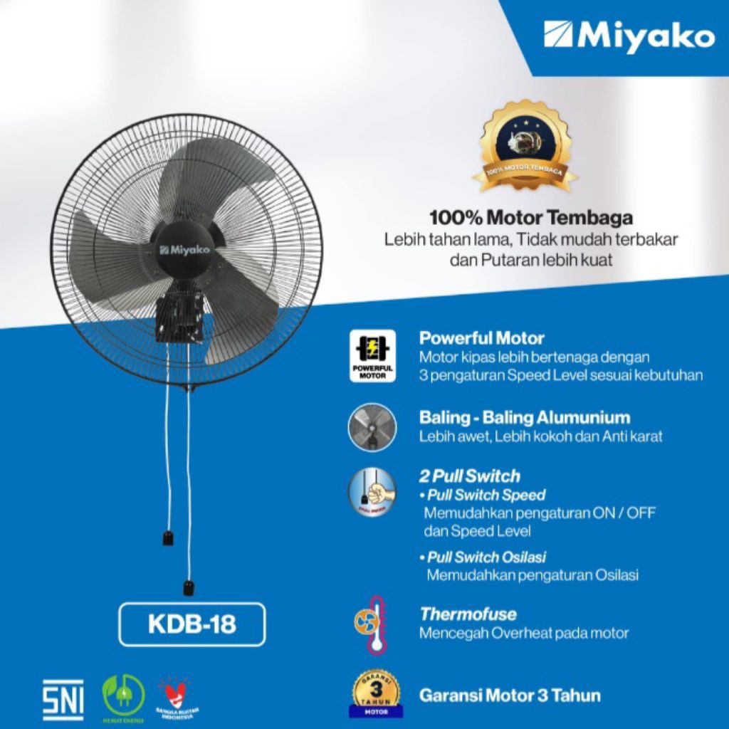 Jual Miyako Kipas Angin Besi Tembok Dinding 18" inch Wall Fan KDB 18 | Shopee Indonesia