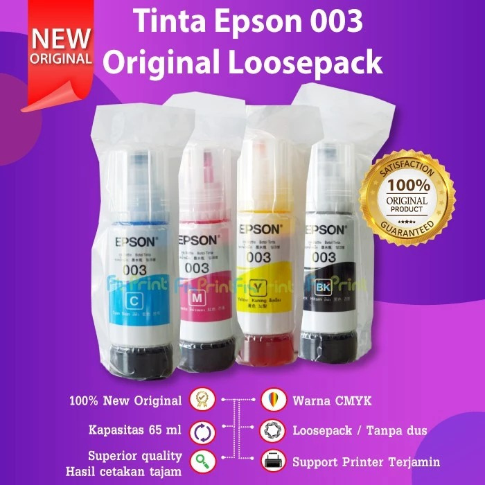 Jual TINTA EPSON 003 BLACK CYAN MAGENTA YELLOW ORIGINAL ORI PAKET LENGKAP RESMI PRINTER L3110 ...