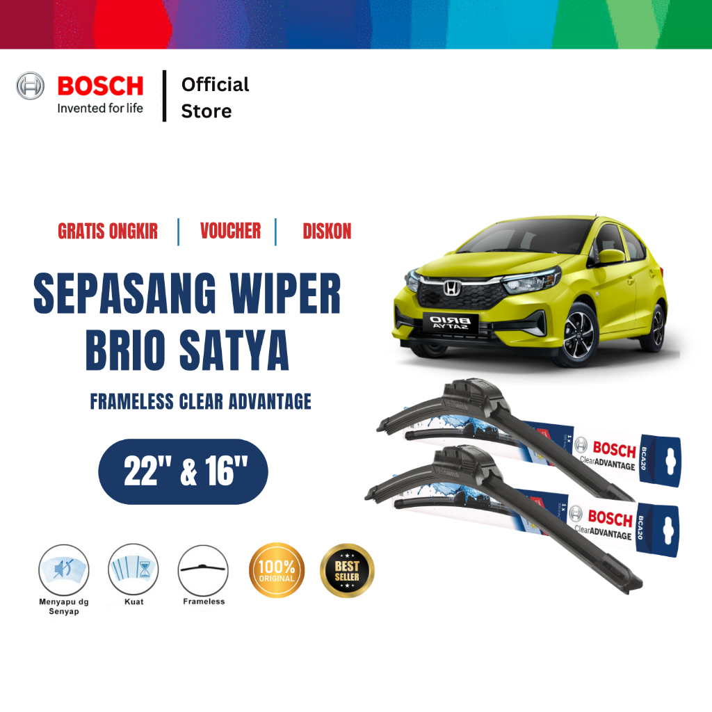 Jual Bosch Sepasang Wiper Mobil Honda Brio Satya Frameless Clear