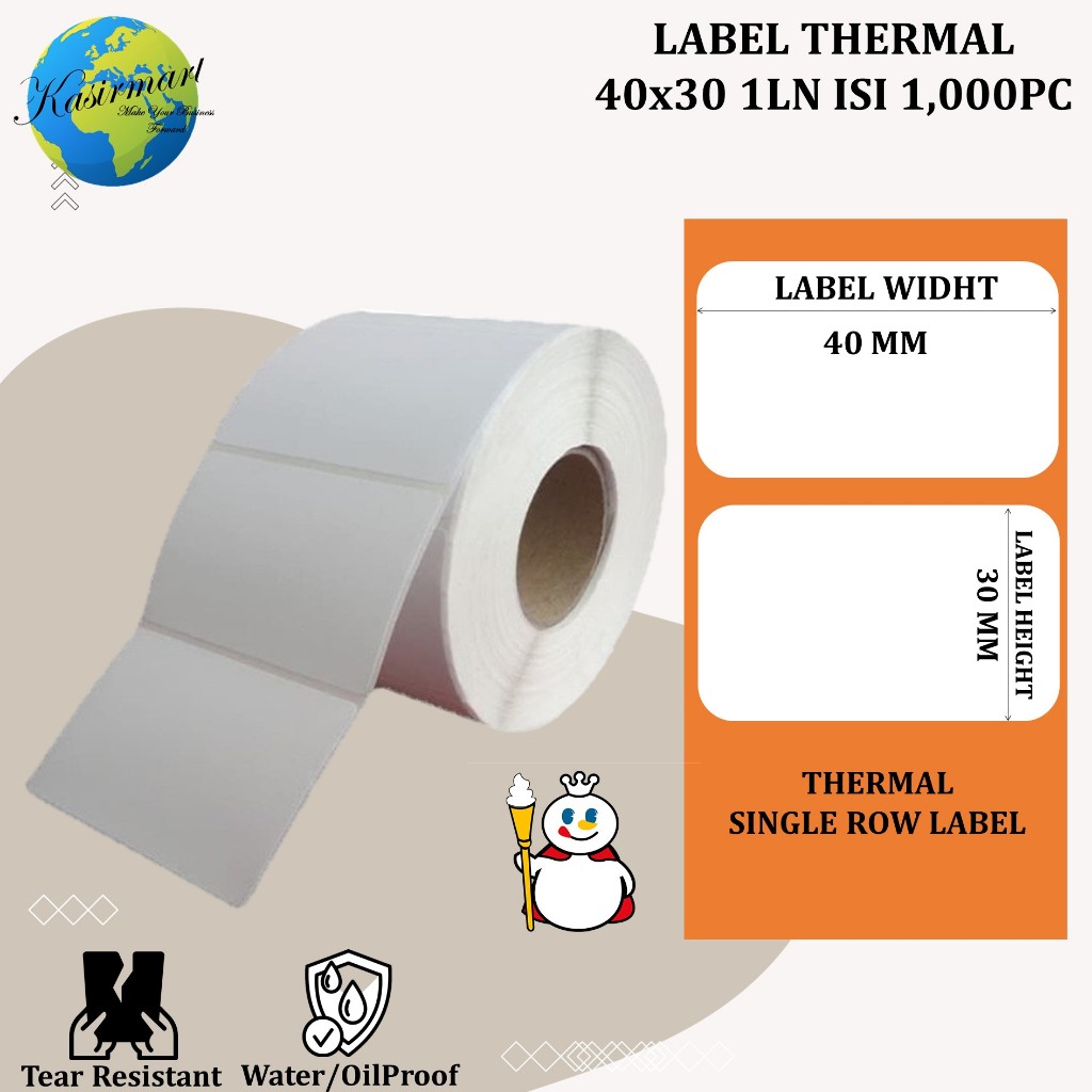 Jual Label Thermal Barcode 40x30 1 Line isi 1000 Core 1 inch Sticker ...