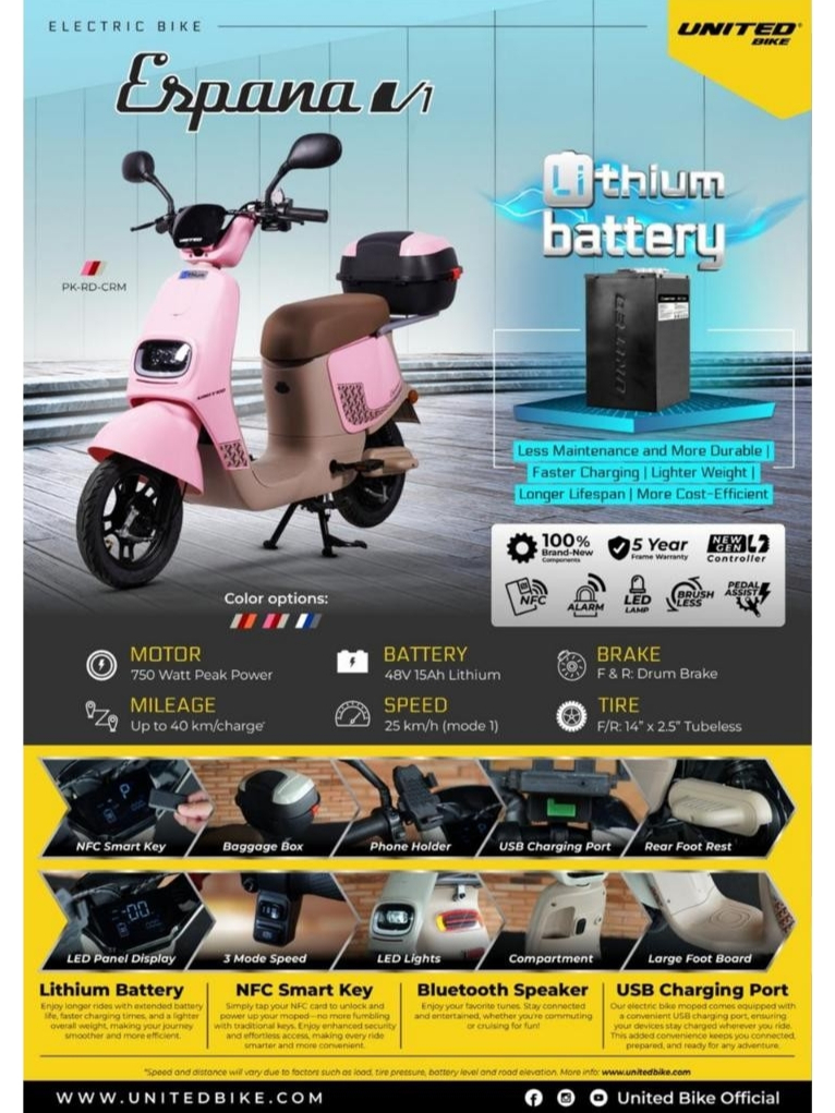 Jual Sepeda Listrik United Bike ESPANA V1 Lithium 750 Watt Peak Power ...