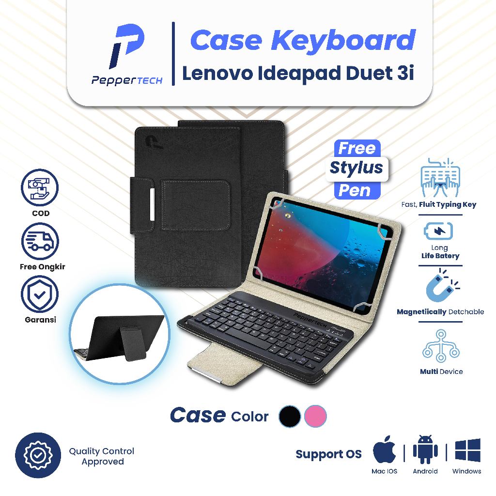 Jual PEPPERTECH - Keyboard Case Leather for Lenovo Ideapad Duet 3i Flipcase Casing Cover Tablet ...