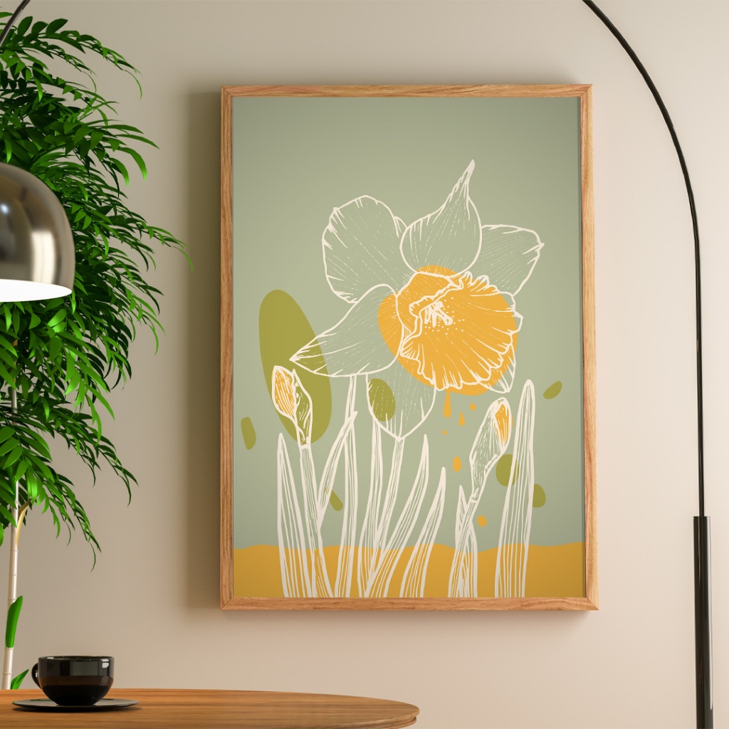 Jual Poster Line Art Green Flower Lukisan Dinding Estetik Plus Bingkai ...