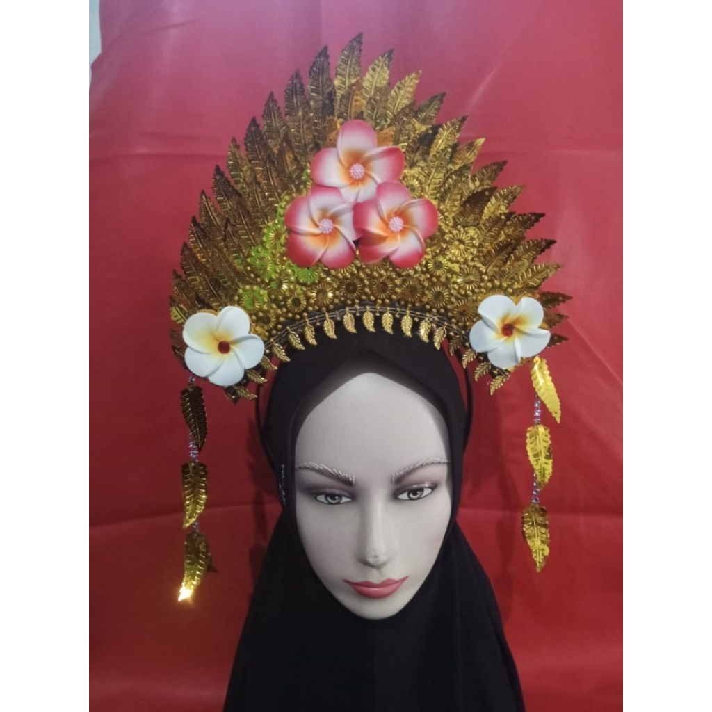 Jual mahkota sunting bunga Jepun merah putih/mahkota tari/mahkota ...